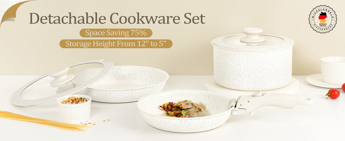 MICHELANGELO Pots and Pans Set Removable Handle, 12 Piece Nonstick Kit ...