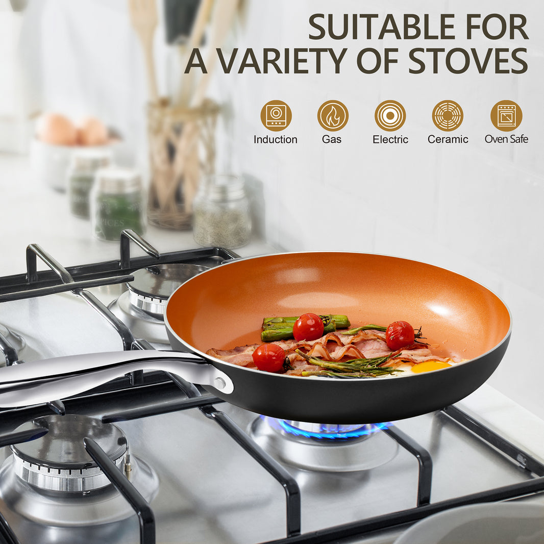MICHELANGELO 10 Inch Copper Nonstick Frying Pan with Lid ...