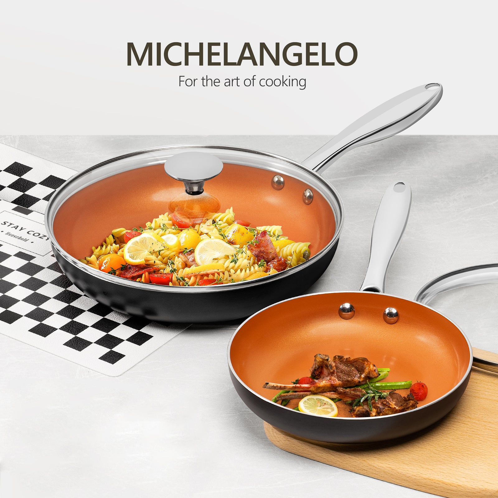 MICHELANGELO 10 Inch Copper Nonstick Frying Pan with Lid ...
