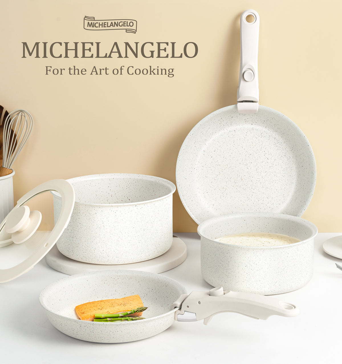 MICHELANGELO Pots and Pans Set Removable Handle, 12 Piece Nonstick Kit ...