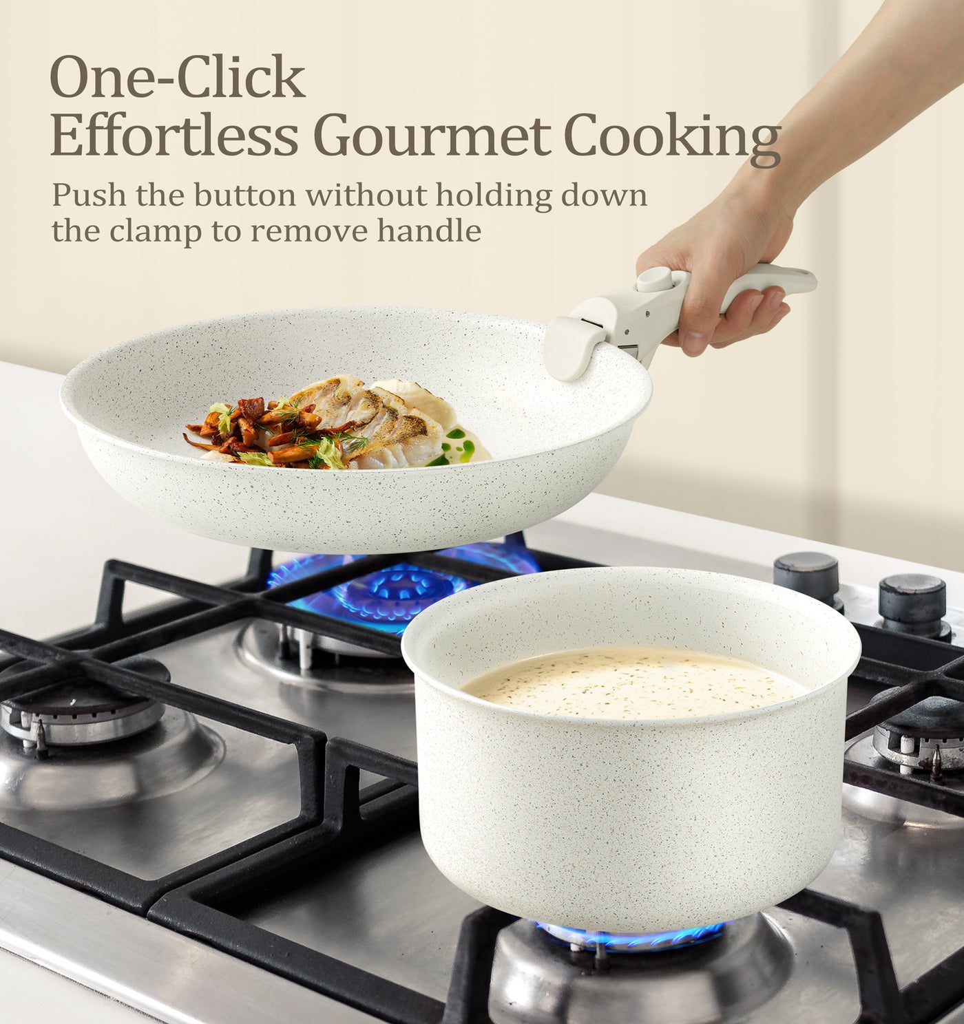 MICHELANGELO Pots and Pans Set Removable Handle, 12 Piece Nonstick Kit ...