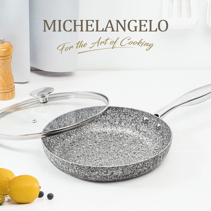 MICHELANGELO 10 Inch Frying Pan with Lid, Granite Frying Pan ...