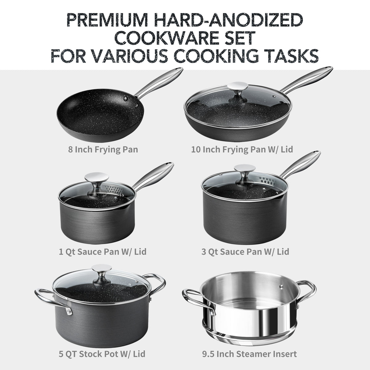 MICHELANGELO Non Stick Pots and Pans Set, 10 Pcs Hard Anodized Cookwar ...