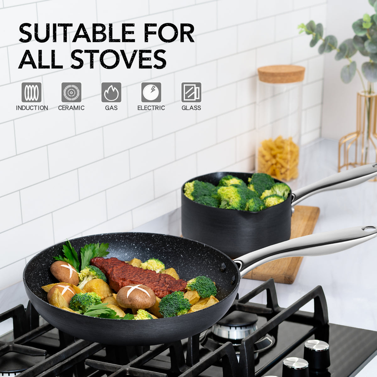 MICHELANGELO Non Stick Pots and Pans Set, 10 Pcs Hard Anodized Cookwar ...