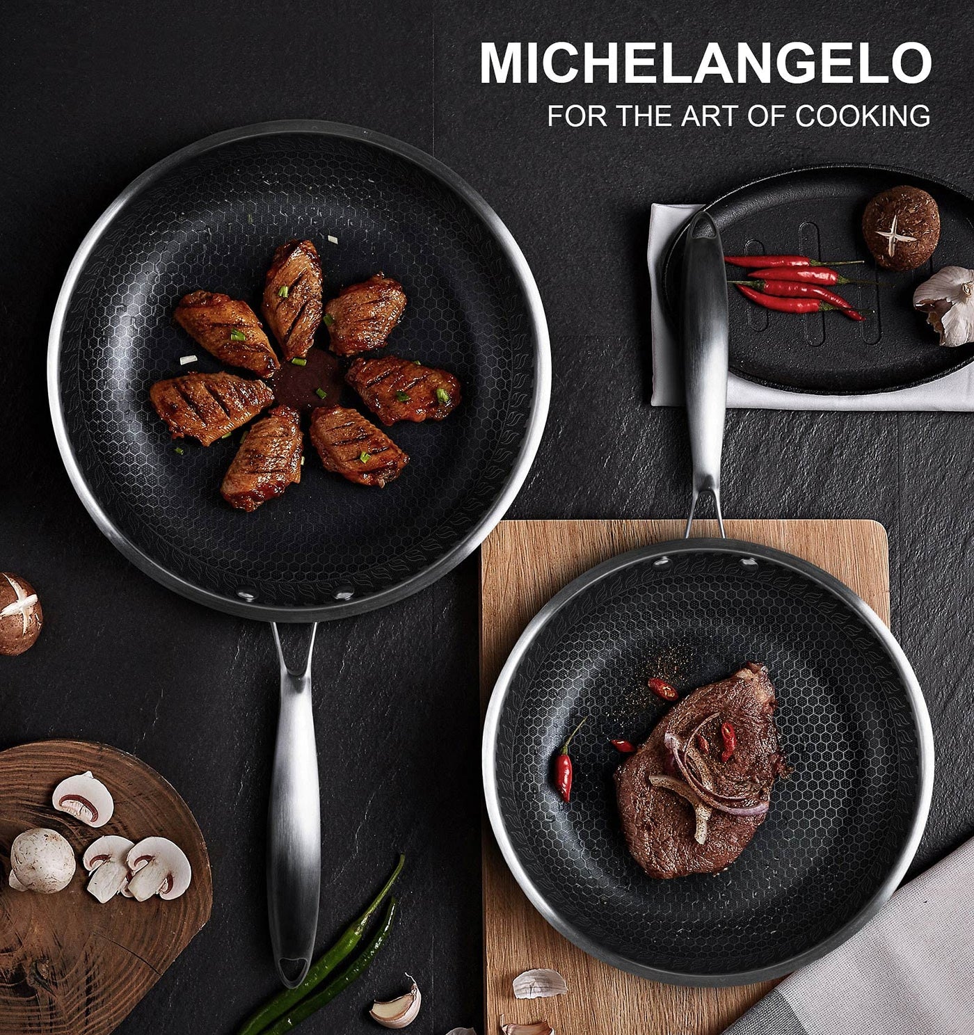 MICHELANGELO Stainless Steel Frying Pan,9.5 & 11 Inch Steel Fry Pan Se ...