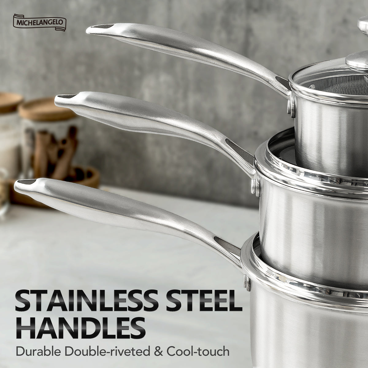 MICHELANGELO Stainless Steel Saucepan Set 1QT & 2QT & 3QT,Honeycomb In ...