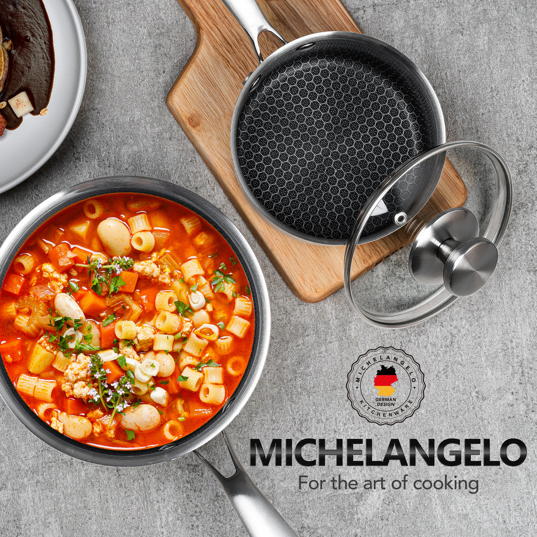 MICHELANGELO Stainless Steel Saucepan Set 1QT & 2QT & 3QT,Honeycomb In ...
