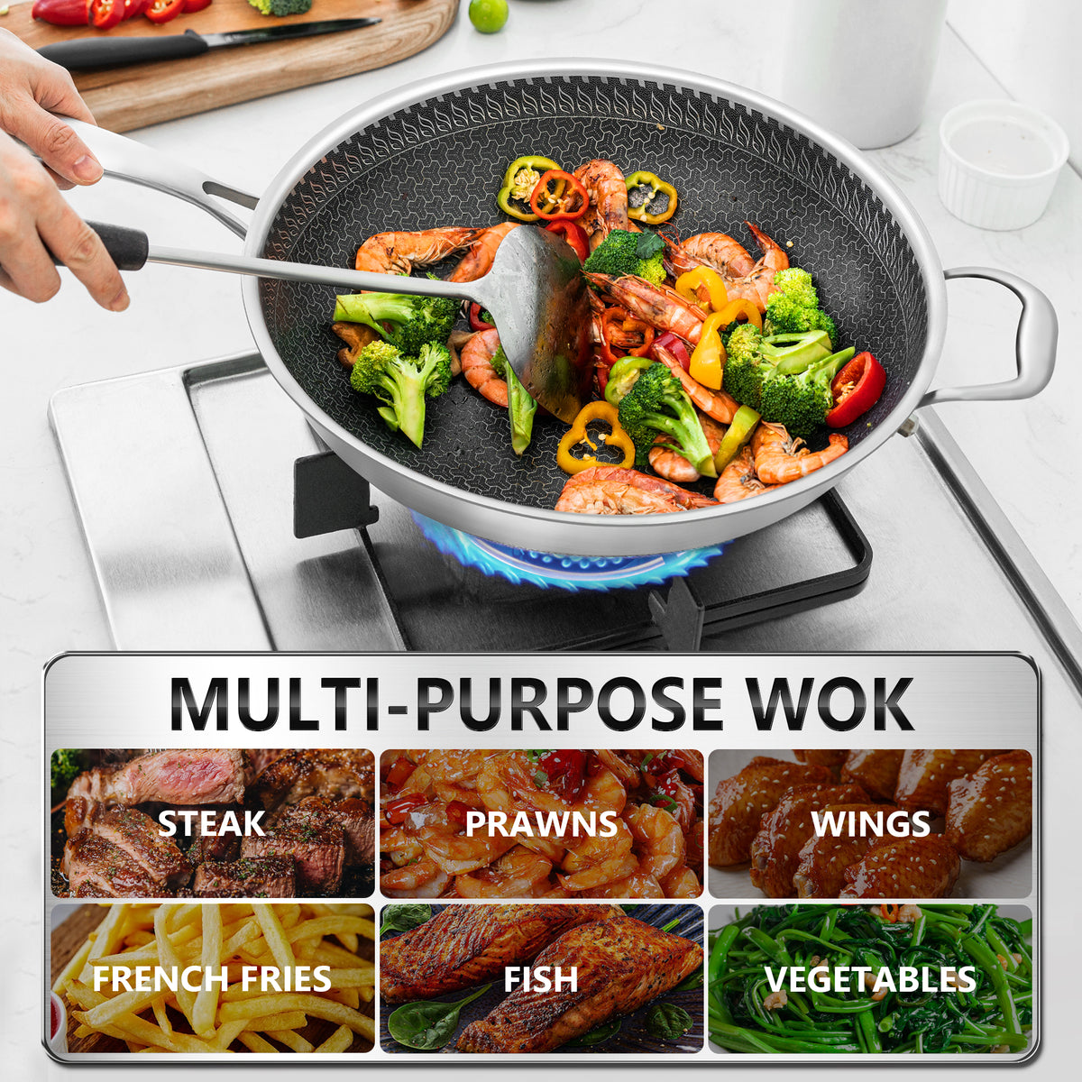 MICHELANGELO 12.5 Inch Stainless Steel Woks & Stir-fry Pans with Stay ...