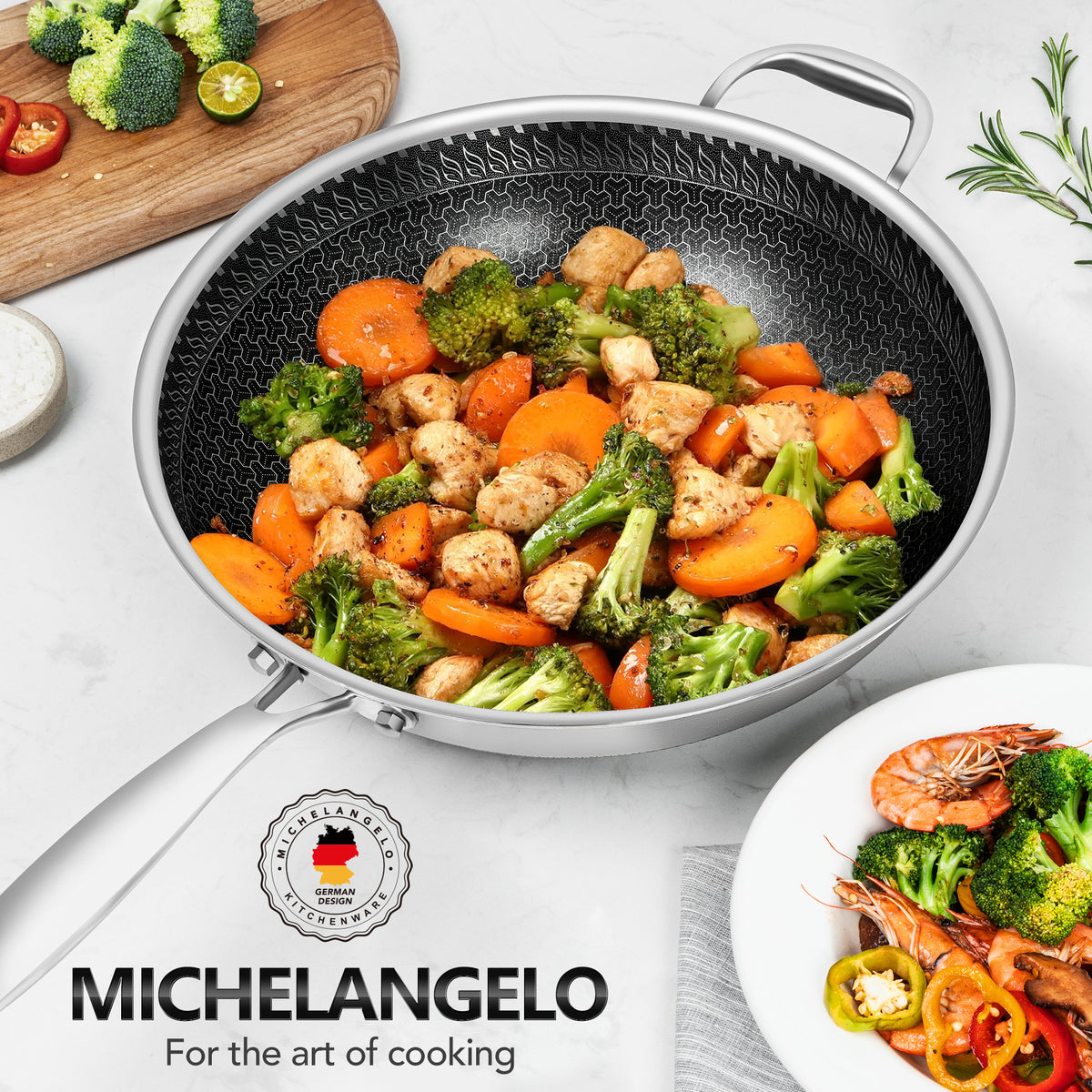 MICHELANGELO 12.5 Inch Stainless Steel Woks & Stir-fry Pans with Stay ...